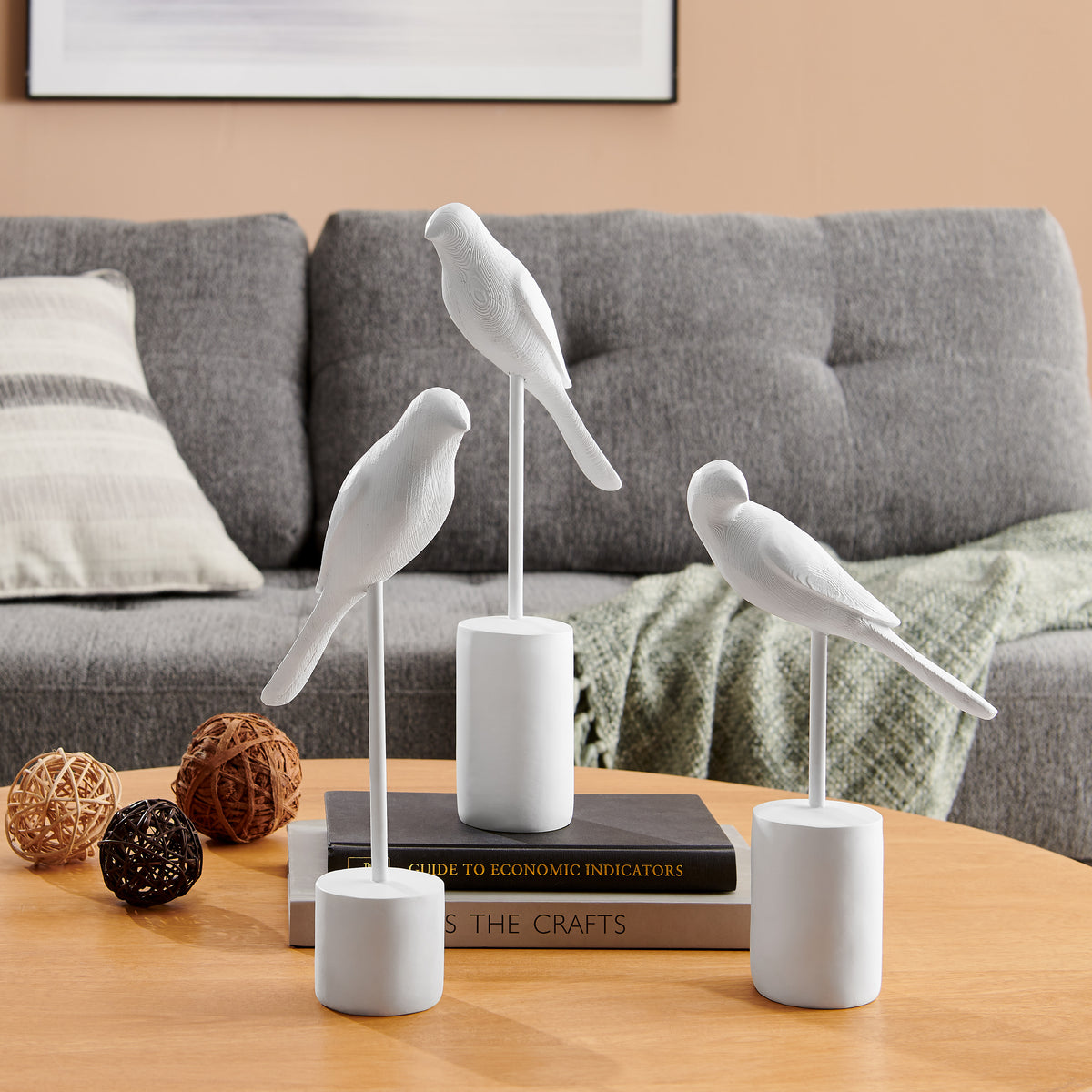 Ren Bird Perched White Ornament Decorative Accent Sculpture Figurines ...