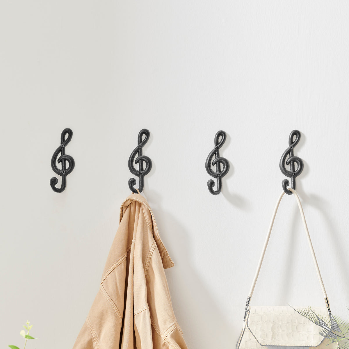 4 Piece Dark Brown Cast Iron Musical Note Treble Clef Decorative Wall ...