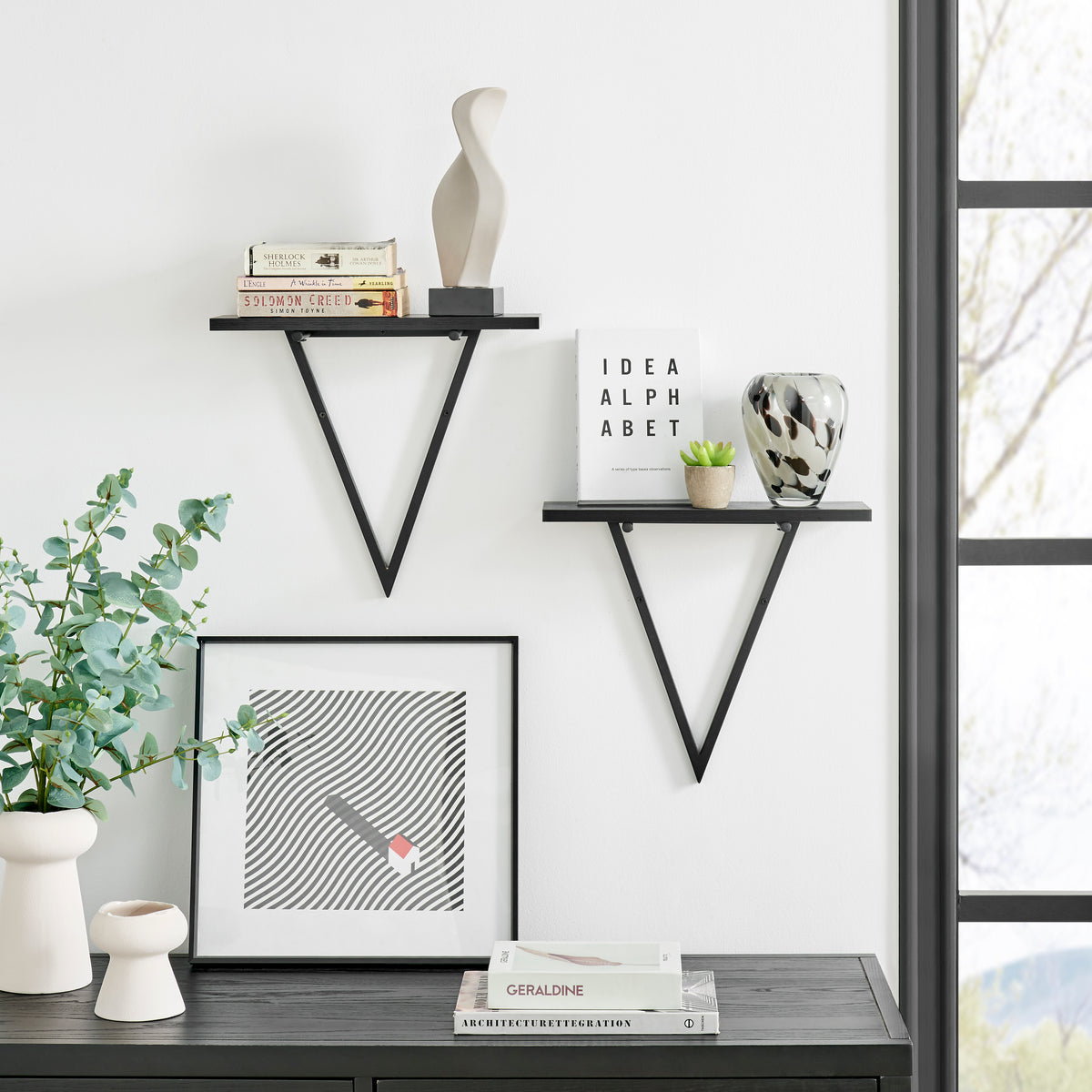 Contemporary Decorative Triangle Accent Metal Frame Wall Shelf - Rever ...